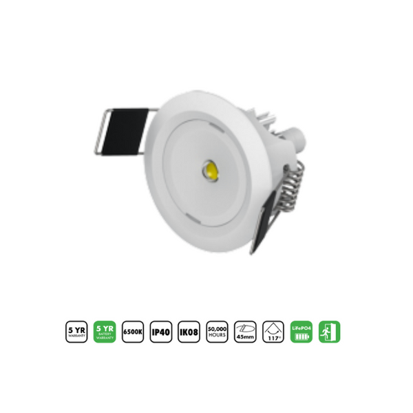 BLE Beauchief LED Emergency Downlight - LiFePO4, IP40, IK08, 220-240V ...