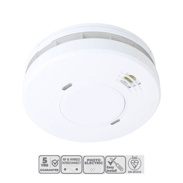 Red Arrow Mains Optical Smoke Alarm 10-Year Sealed RF/Wired - 50Hz, 22 ...